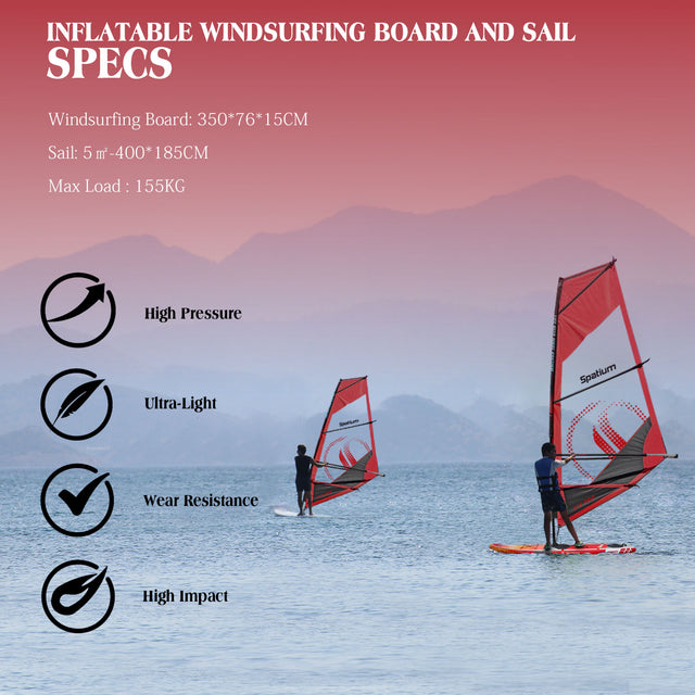 Windsurf SUP Inflatable Sail Board Set – Red | Premium Inflatable Paddle Board – Spatium